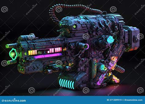 Futuristic Cyber Weapon Space Neon Gun Neural Network Ai Generated Art Stock Illustration