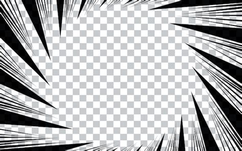 투명한 배경에 있는 만화책 라디얼 라인 만화 스피드 프레임 슈퍼히어로 액션 흑백 터 레트로 일러스트레이션 프리미엄 벡터