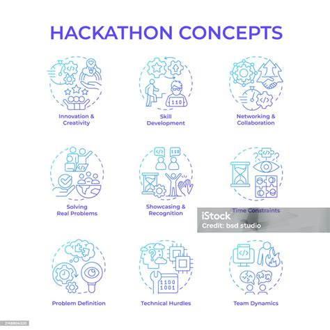 Hackathon Blue Gradient Concept Icons Stock Illustration Download Image Now Hackathon Icon