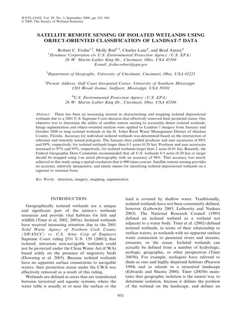 Pdf Satellite Remote Sensing Of Isolated Wetlands Using Object