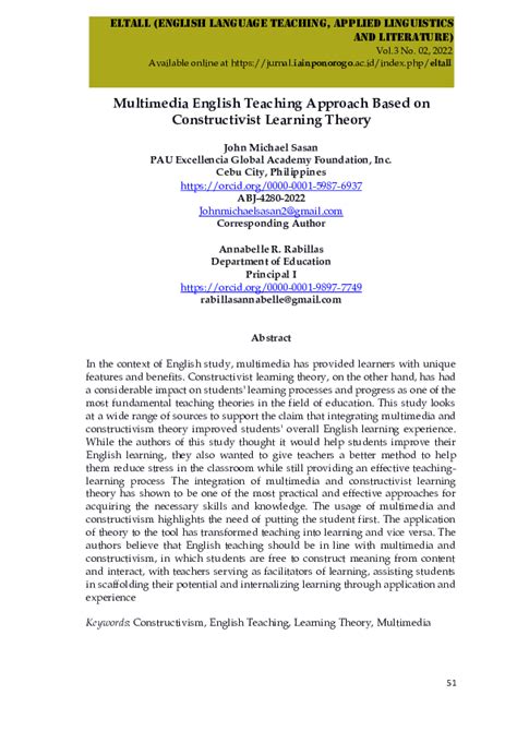 Pdf Multimedia English Teaching Approach Based On Constructivist Learning Theory