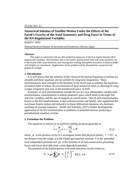 Pdf Numerical Solution Of Satellite Motion Under The Effects Of The Earths Gravity Of The