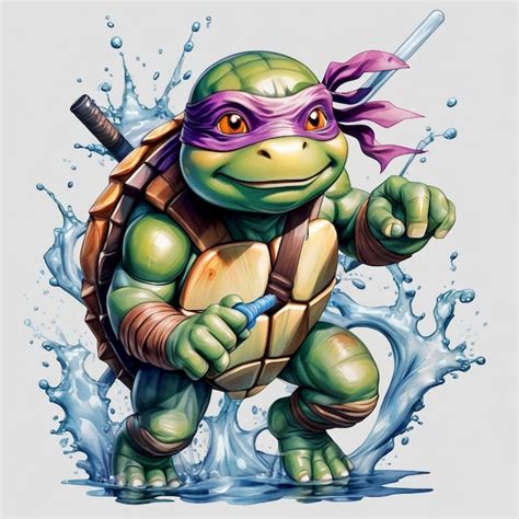 A Drawing Of A Turtle With A Purple Ribbon On Its Neck And A Purple Ribbon Around The Neck