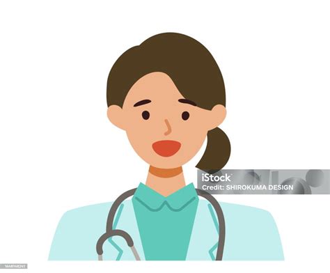 실험복을 입은 닥터 우먼 건강 관리 개념여자 만화 캐릭터입니다 사람들은 프로필 아바타 및 아이콘에 얼굴을 맞춥니다 웃고 있는 여자의 이미지를 닫습니다 개념에 대한 스톡 벡터