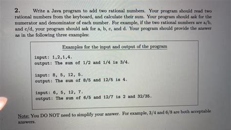 Solved Write A Java Program To Add Two Rational Numbers Chegg