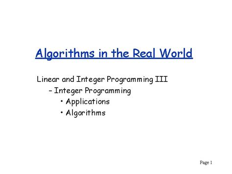 Algorithms In The Real World Linear And Integer