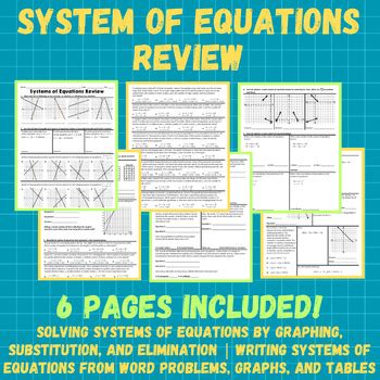 System Of Equations Review Writing Solving Graphing Substitution Elimination