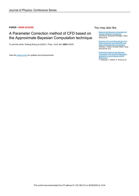 Pdf A Parameter Correction Method Of Cfd Based On The Approximate Bayesian Computation Technique