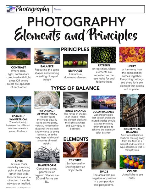 Art photography photo elements principles composition balance guide challenge poster handout ...