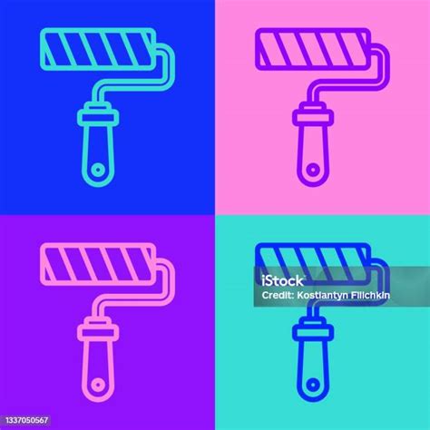 팝 아트 라인 페인트 롤러 브러쉬 아이콘 색상 배경에 격리 벡터 개념에 대한 스톡 벡터 아트 및 기타 이미지 개념 개선 건설 산업 Istock