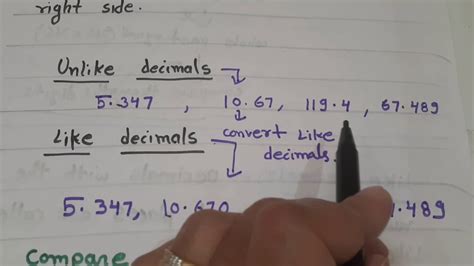 Basic Concept Of Decimal 3 Like And Unlike Decimals Comparing Of