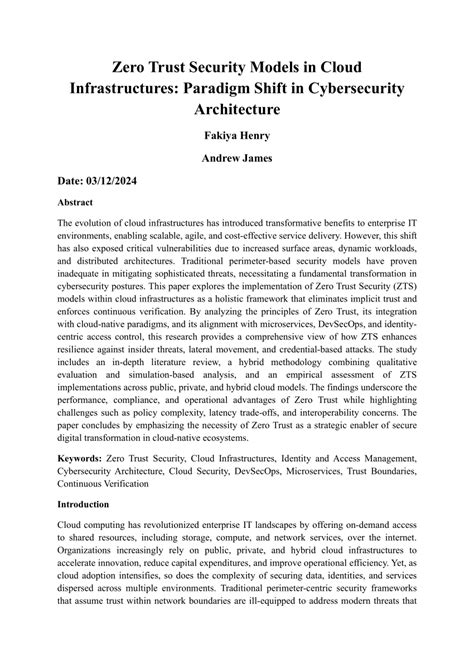 Pdf Zero Trust Security Models In Cloud Infrastructures Paradigm Shift In Cybersecurity