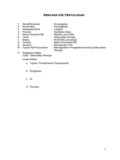 Formulir Rencana Kie Penyuluhan Pdf Karier And Perkembangan