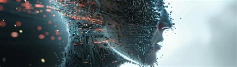 Abstract Digital Art Of A Human Face Disintegrating Into Pixels Symbolizing Technology Data And