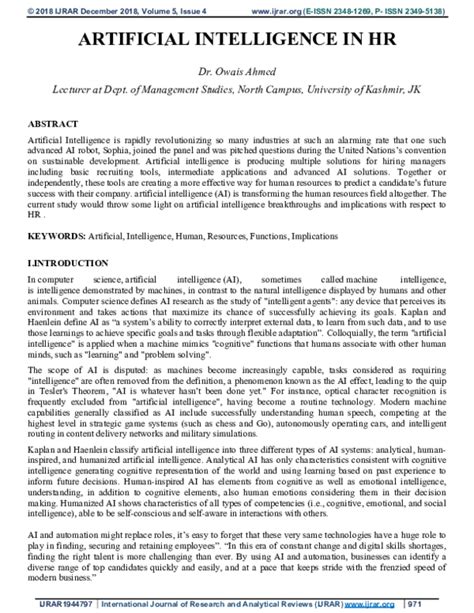 Pdf Artificial Intelligence In Human Resources