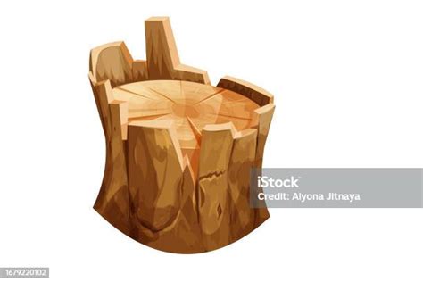 나무 그루터기 숲 나무 줄기에 뿌리가 있고 만화 스타일로 잘라낸 부분이 분리되어 있다 식물은 상세하게 설명했다 벡터 그림 나무에 대한 스톡 벡터 아트 및 기타 이미지