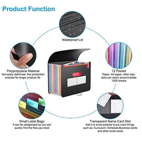 Expanding File Folder Bluepower 12 Pockets Accordian File Organizer Portable Expandable Plastic