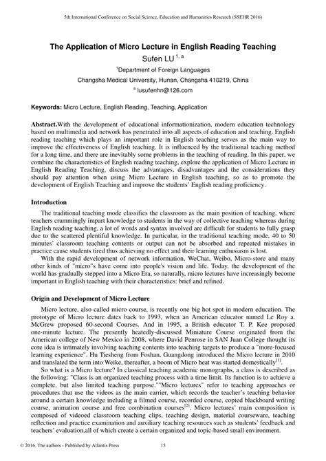 PDF The Application Of Micro Lecture In English Reading Teaching