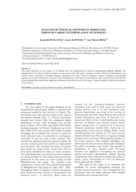 Pdf Analysis Of Vertical Movements Modelling Through · Through