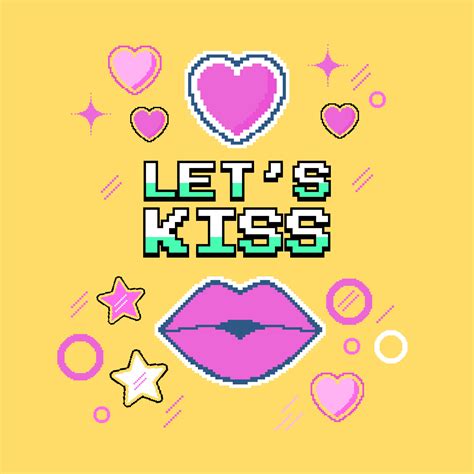 Let S Kiss Pixel Art Illustration Square Gift Card Or Poster For Valentine S Day With Hearts