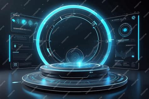 premium photo futuristic circle 3d lab with hud elements interface ui