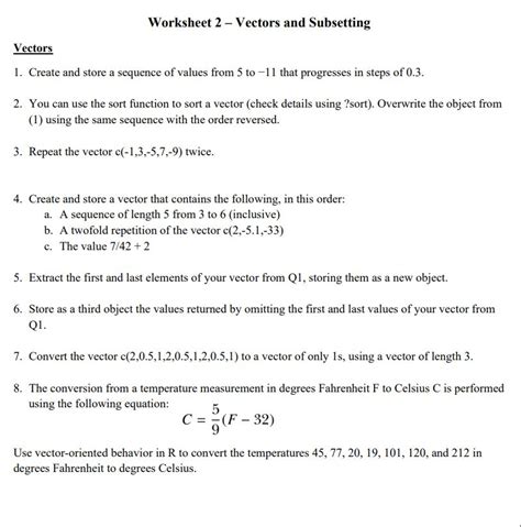 Worksheet 2 Vectors And Subsetting Vectors 1