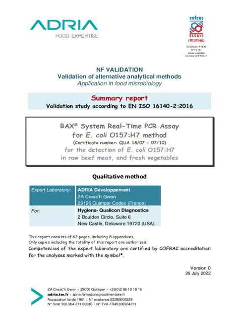 Fillable Online Nf Validation Afnor NF VALIDATION Validation Of Alternative Analytical Fax