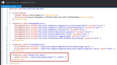 enable auto recompile of a razor class library during development