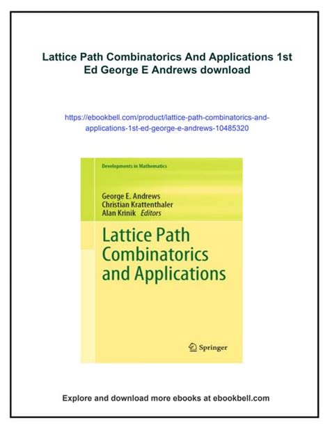 Lattice Path Combinatorics And Applications 1st Ed George E Andrews Pdf