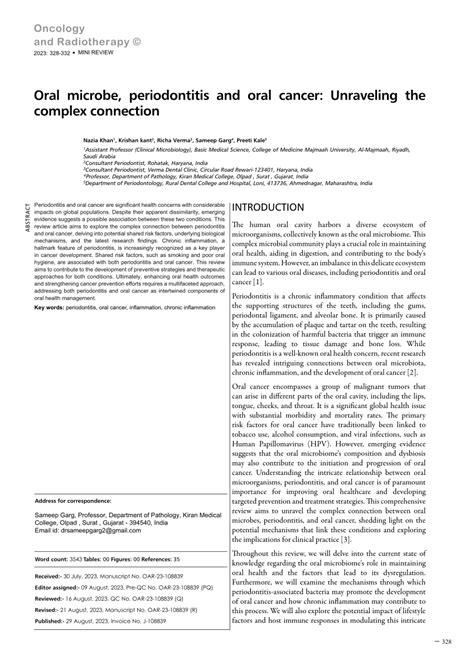 Pdf Oral Microbe Periodontitis And Oral Cancer Unraveling The Complex Connection