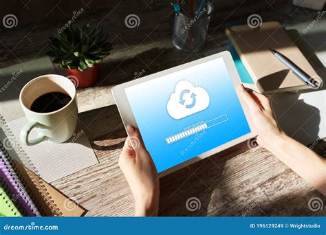 Cloud Synchronization Progress Bar On Tablet Screen Data Storage And Protection Technology And