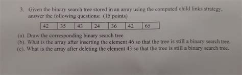 Solved Given The Binary Search Tree Stored In An Array Using