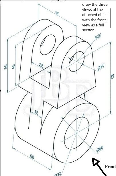 Solved Draw The Three Views Of The Attached Object With The
