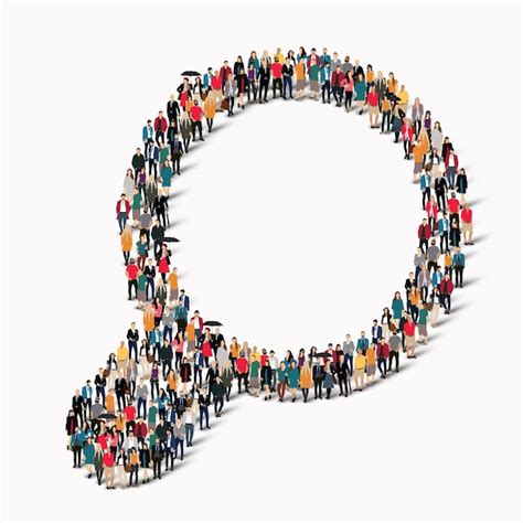 돋보기 형태의 많은 사람들 삽화 프리미엄 벡터