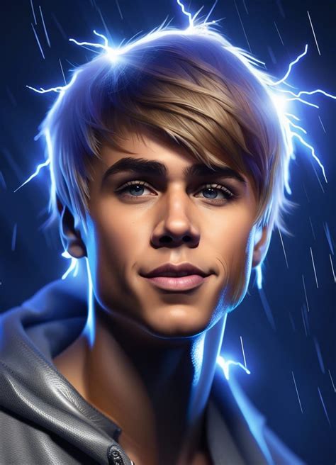 Justin Bieber 4k Photorealistic Dynamic Lens Flare Night Sky Raining Lightning Action Head And