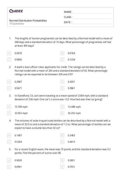 50 Normal Distribution Worksheets On Quizizz Free And Printable
