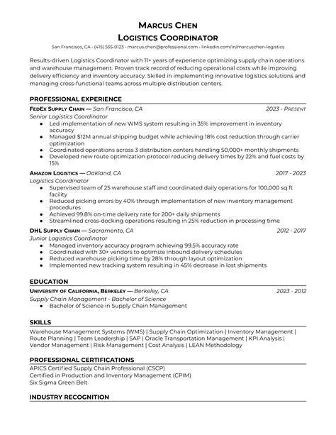 Logistics Coordinator In Logistics Resume Examples And Tips For 2025