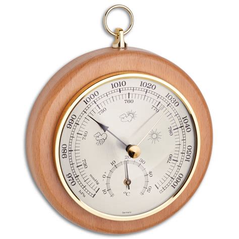 Analogue Thermo Barometer Beech Wood Battery Bar