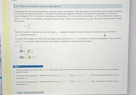 Solved A Hypothesis Test Comparing Two Population Variances