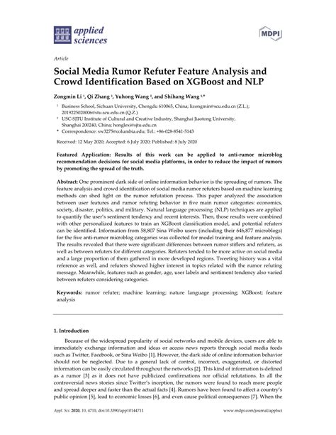 Pdf Social Media Rumor Refuter Feature Analysis And Crowd Identification Based On Xgboost And Nlp