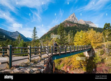 Bridge Red Rock Canyon Waterton Lakes National Park Alberta Stock