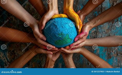 An Array Of Multicultural Hands Reaching Towards A Small Globe