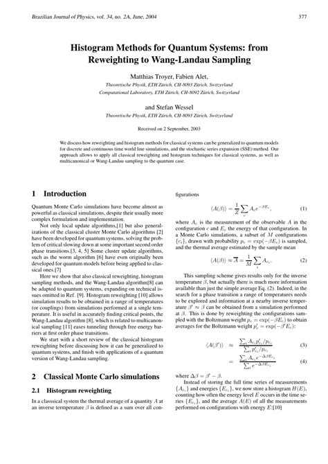 Pdf Histogram Methods For Quantum Systems From Reweighting To Wang