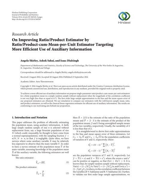 Pdf On Improving Ratio Product Estimator By Ratio Product Cum Mean