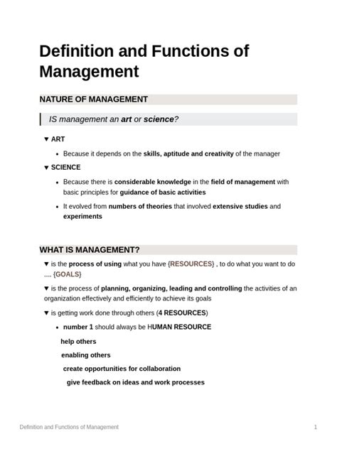 Lesson 1 Definition And Functions Of Management Pdf Goal Science