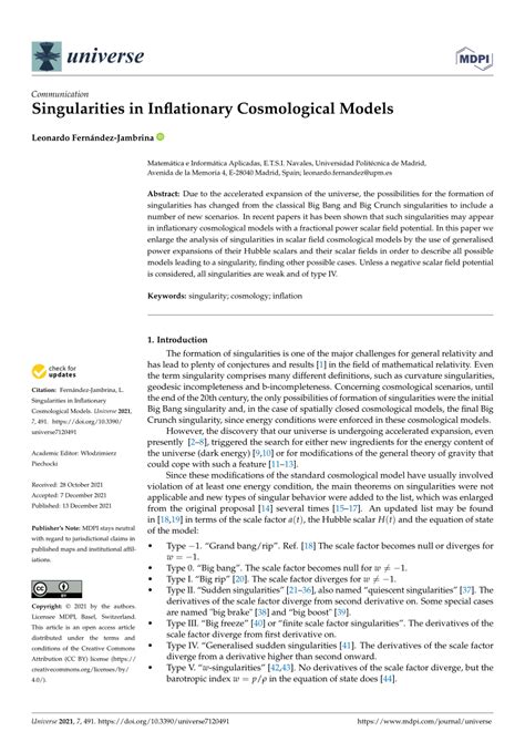 Pdf Singularities In Inflationary Cosmological Models