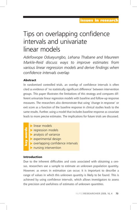 Pdf Tips On Overlapping Confidence Intervals And Univariate Linear Models