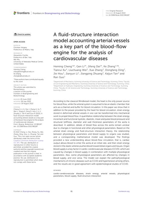Pdf A Fluid Structure Interaction Model Accounting Arterial Vessels