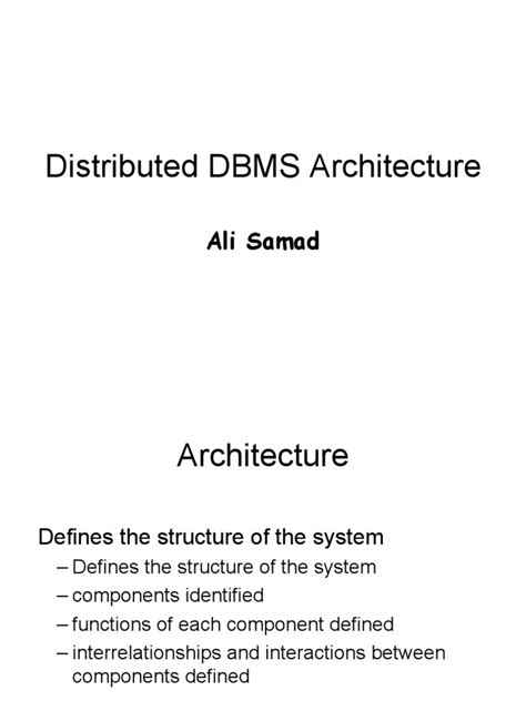An Overview Of Architectural Models For Distributed Database Management