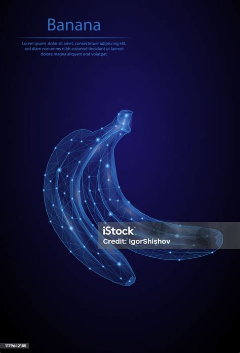 별이 빛나는 하늘이나 공간의 형태로 추상적 인 이미지 바나나 행성 별과 우주의 형태로 포인트 라인 모양으로 구성 3d 낮은 폴리